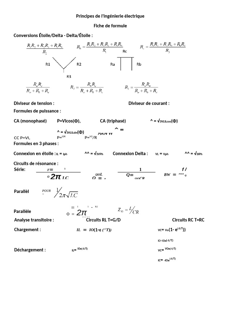Feuille de Formules D'examen en Génie Électrique | PDF | Composants ...