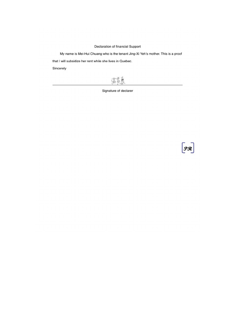 Declaration of Financial Support-Tenant-1 | PDF