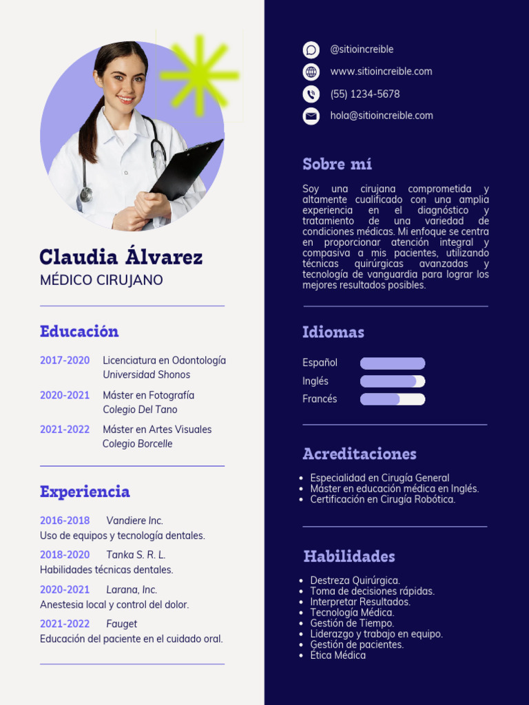 Currículum Vitae CV Médico Doctor Foto Ordenado Profesional Moderno ...