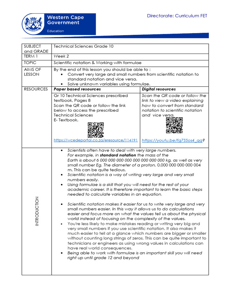 Technical Sciences Grade 10 Term 1 Week 2_2021 | PDF | Numbers ...
