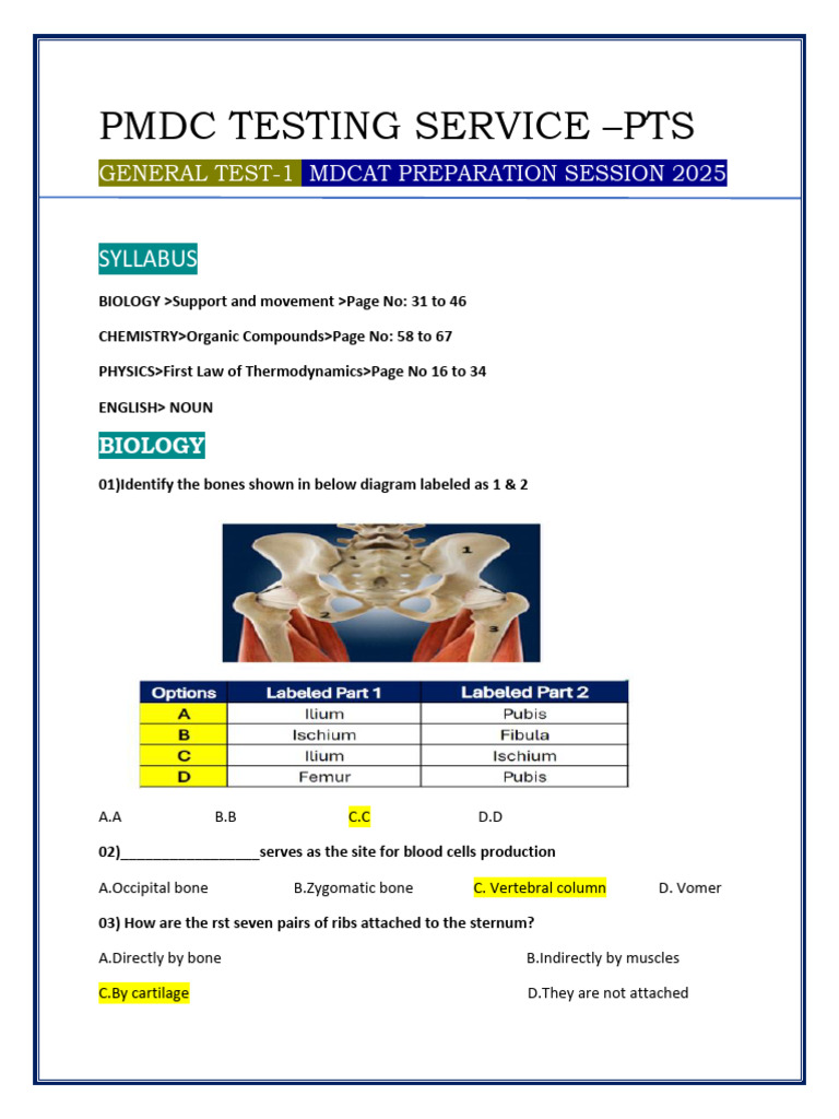 General Test-01 (PMDC Testing Service-Pts) | PDF | Bone | Heat