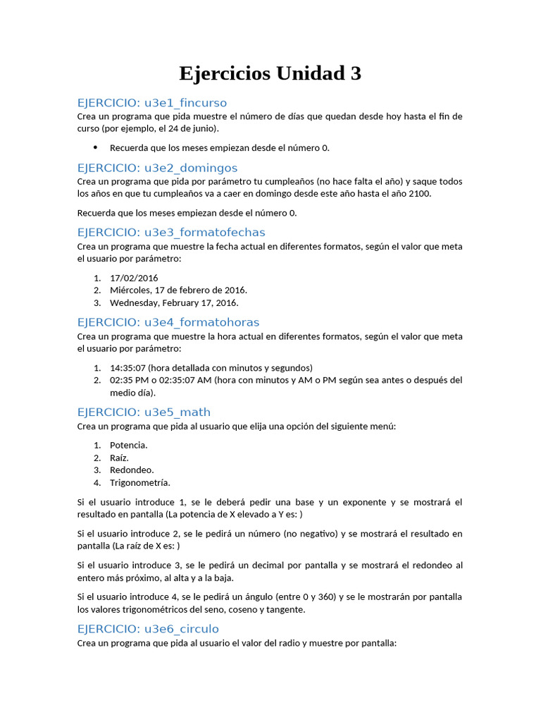 Ejercicios Unidad 3 | PDF | Exponenciación | Funciones especiales
