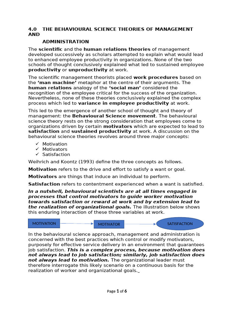Behavioral Science in Management Theories | PDF | Motivation | Motivational