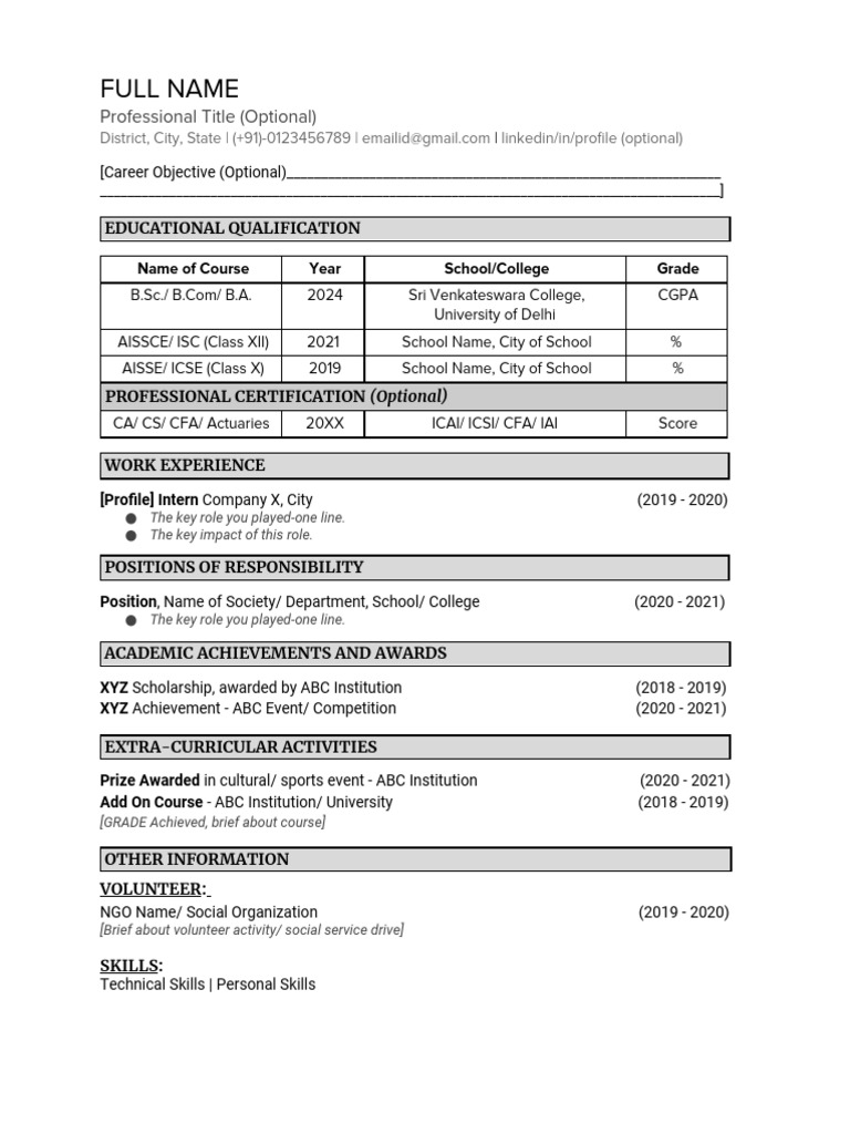 NEFS CV Template 2021 Format | PDF