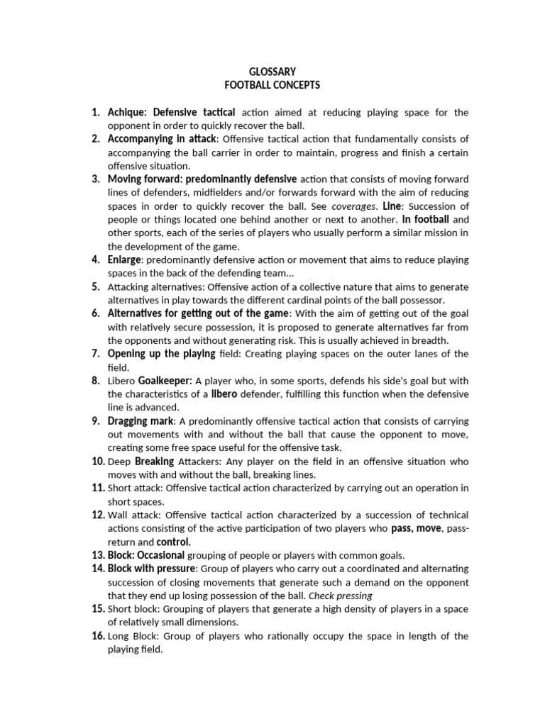 Glossary of Football Concepts | PDF | Defender (Association Football ...