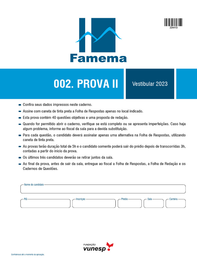 Vestibular Famema 2023 Prova2 | PDF | E-commerce | Internet