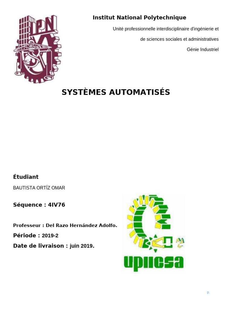 Systèmes Automatisés en Génie Industriel | PDF
