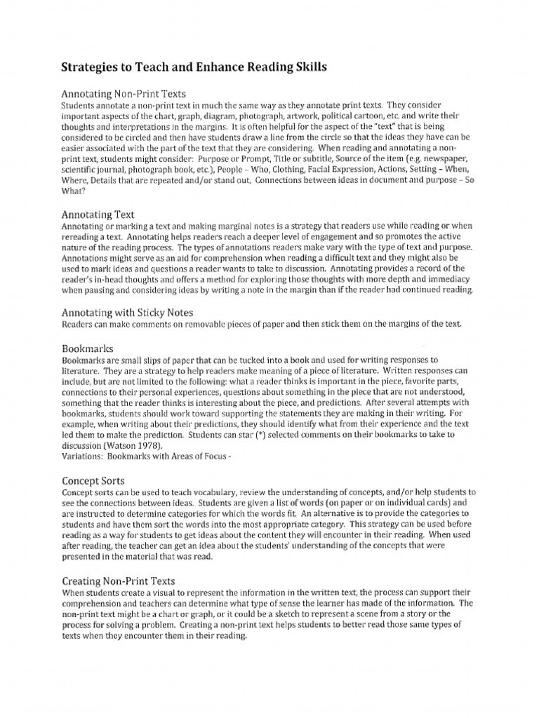 Strategies To Teach Reading Skills | PDF