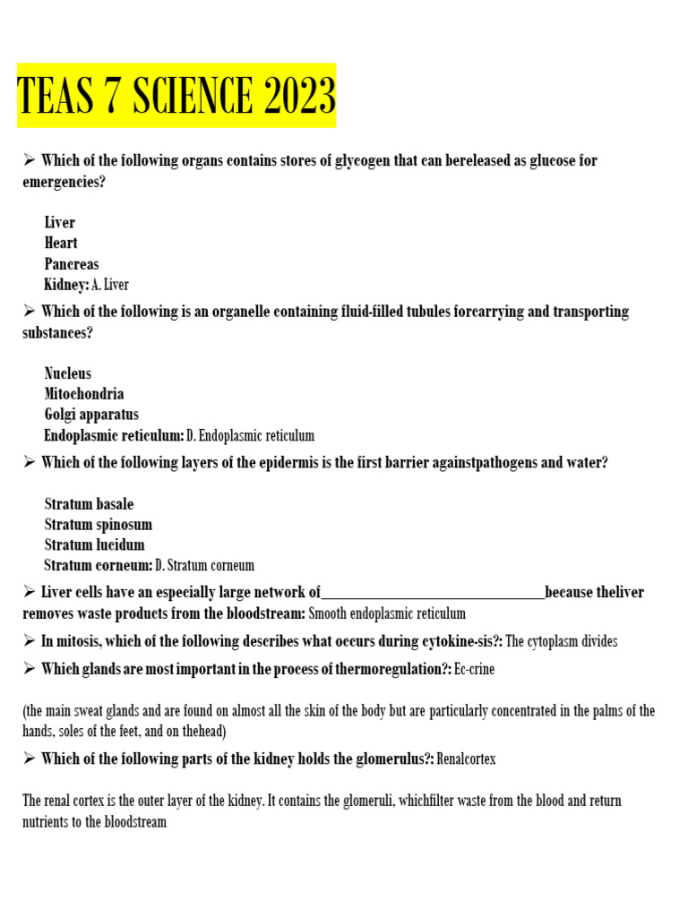 TEAS 7 Science Review Questions 2023 | PDF | Respiratory System | Lung
