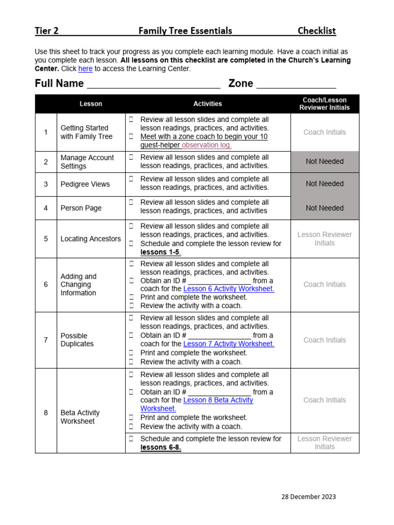 Family Tree Essentials Checklist 2023 | PDF | Computing | Software