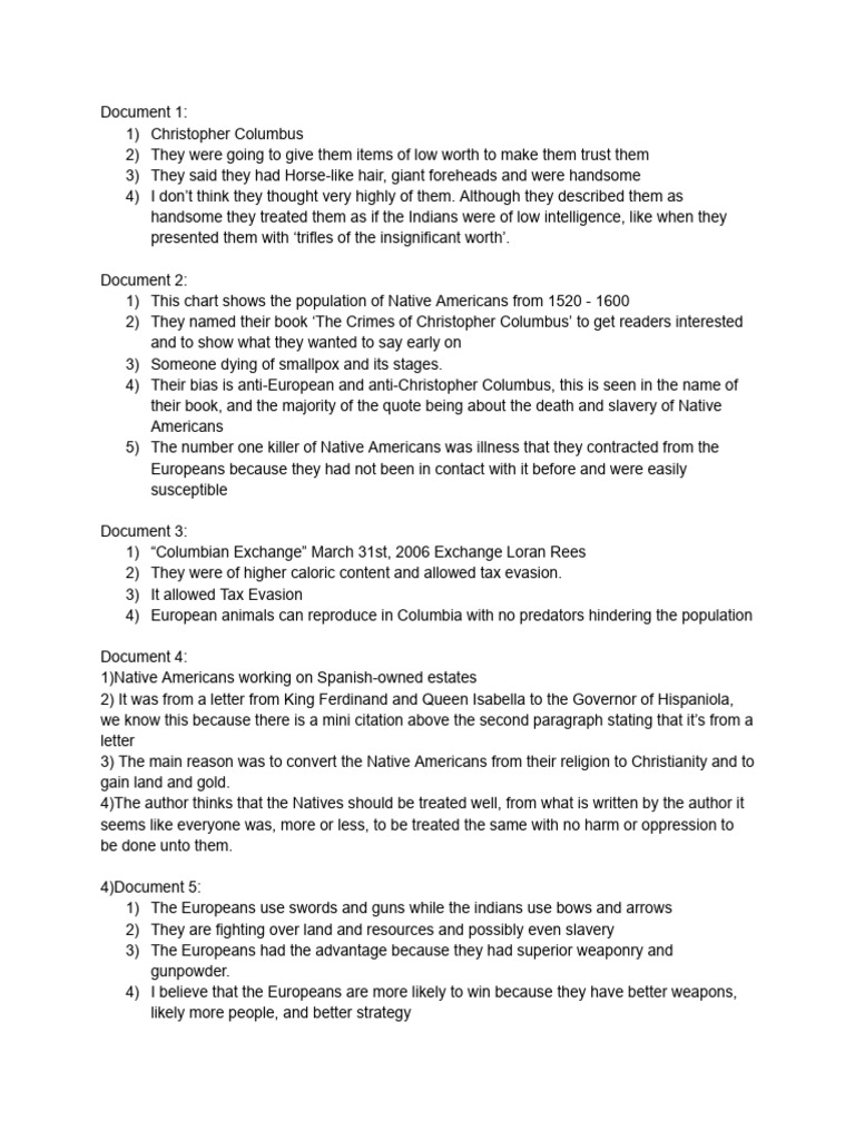 Columbian Exchange DBQ - Austin, Noah, Jackson | PDF | Christopher Columbus