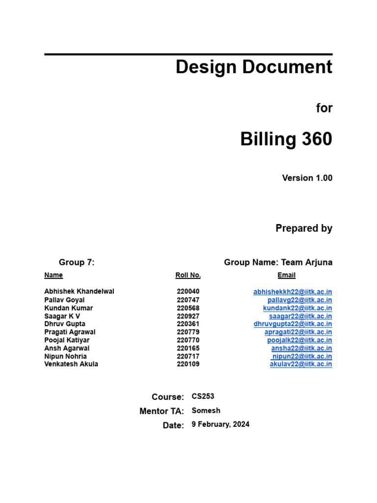 Billing 360 Software Design Document | PDF | Model–View–Controller ...