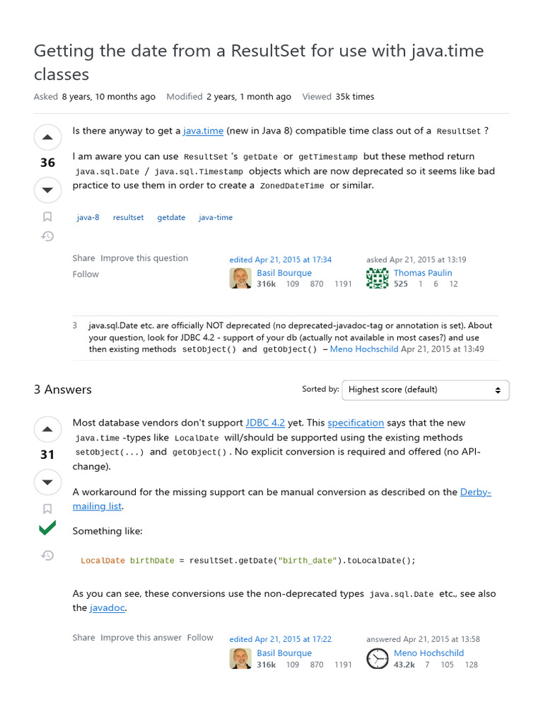 Getting The Date From A ResultSet For Use With Java - Time Classes - Stack Overflow | PDF ...