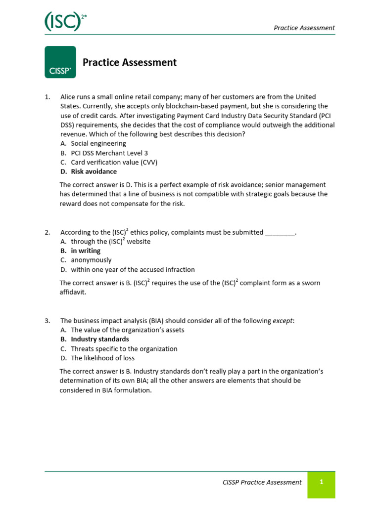 CISSP - Practice Assessment - With Answers | PDF | Public Key Cryptography | Osi Model