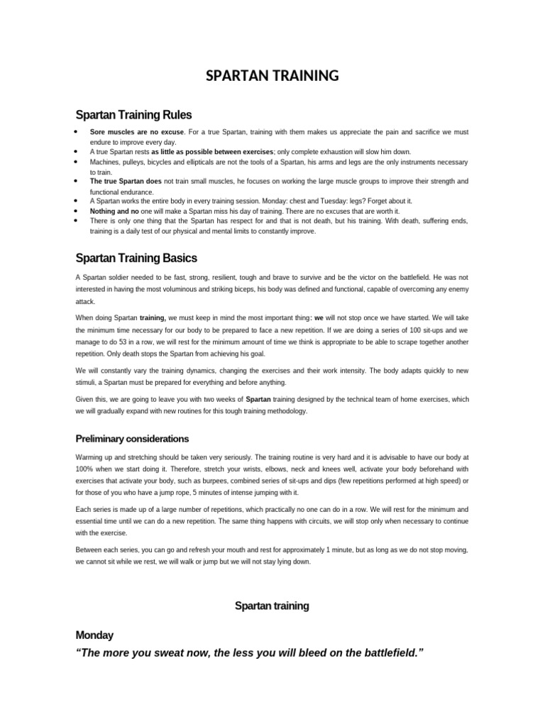 SPARTAN TRAINING | PDF | Physical Exercise | Physical Fitness
