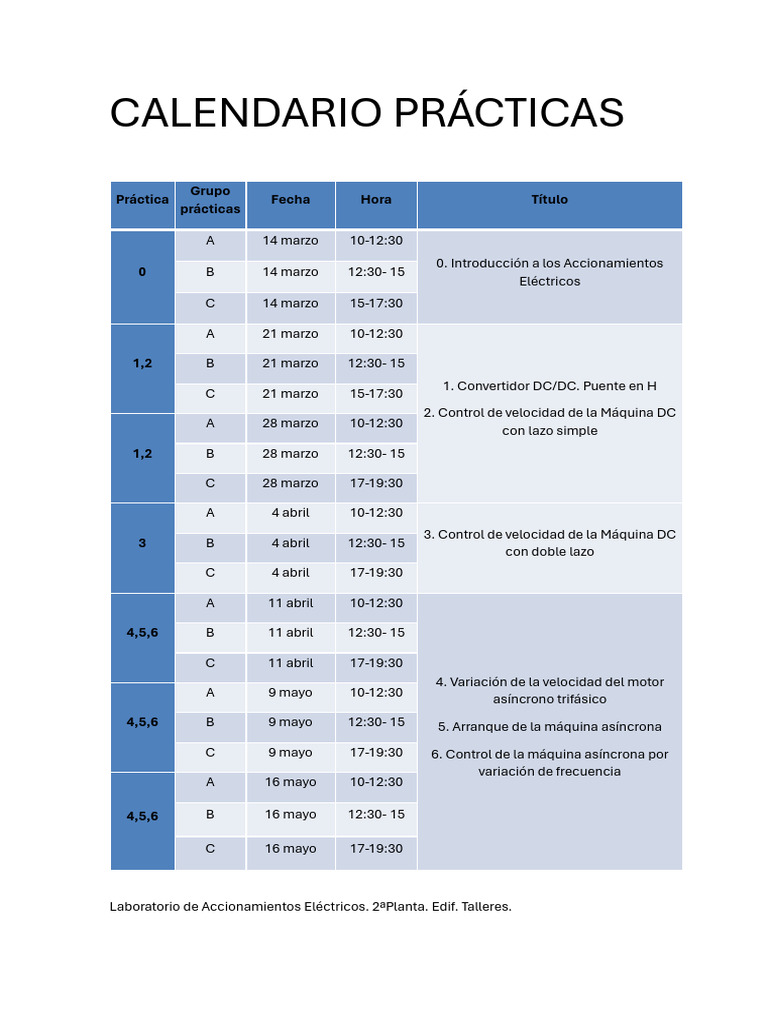 Calendario Prácticas | PDF