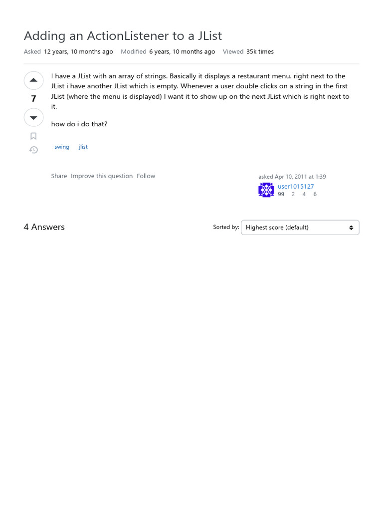 Swing - Adding An ActionListener To A JList - Stack Overflow | PDF | Computer Science | Software