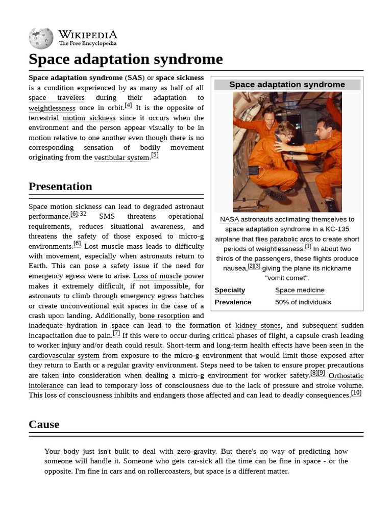 Space Adaptation Syndrome | PDF | Spaceflight | Flight