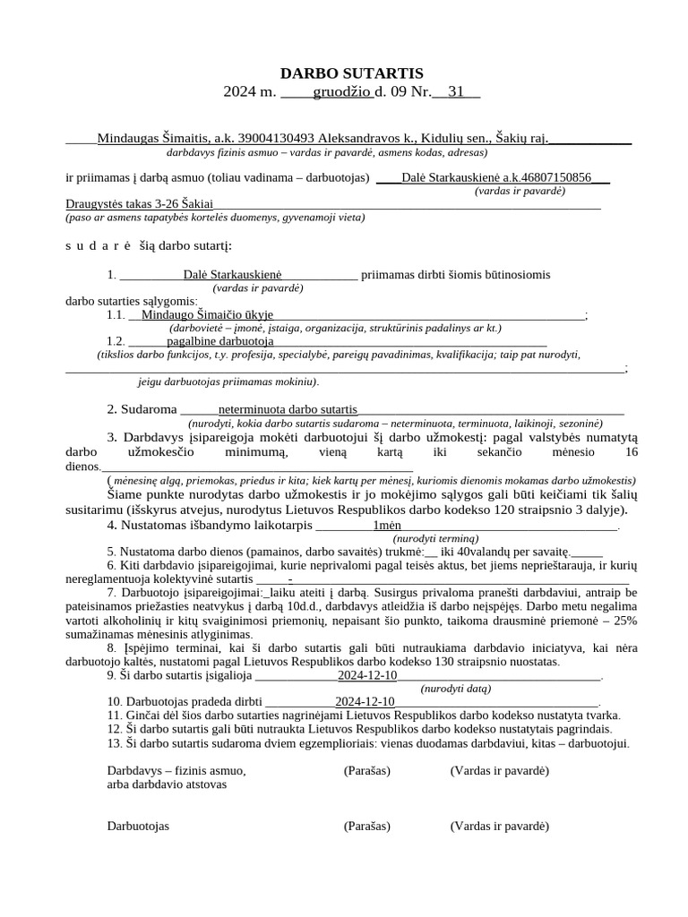 Darbo Sutartis | PDF