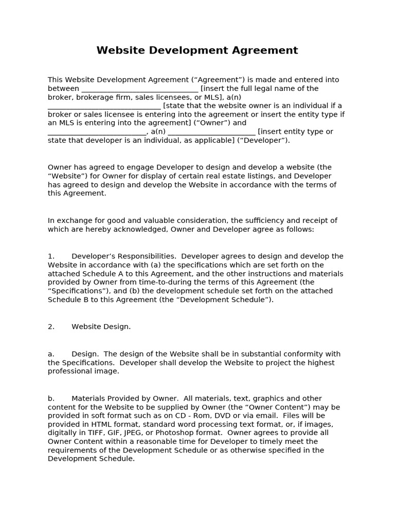 Website Development Agreement | PDF | License | Legal Remedy
