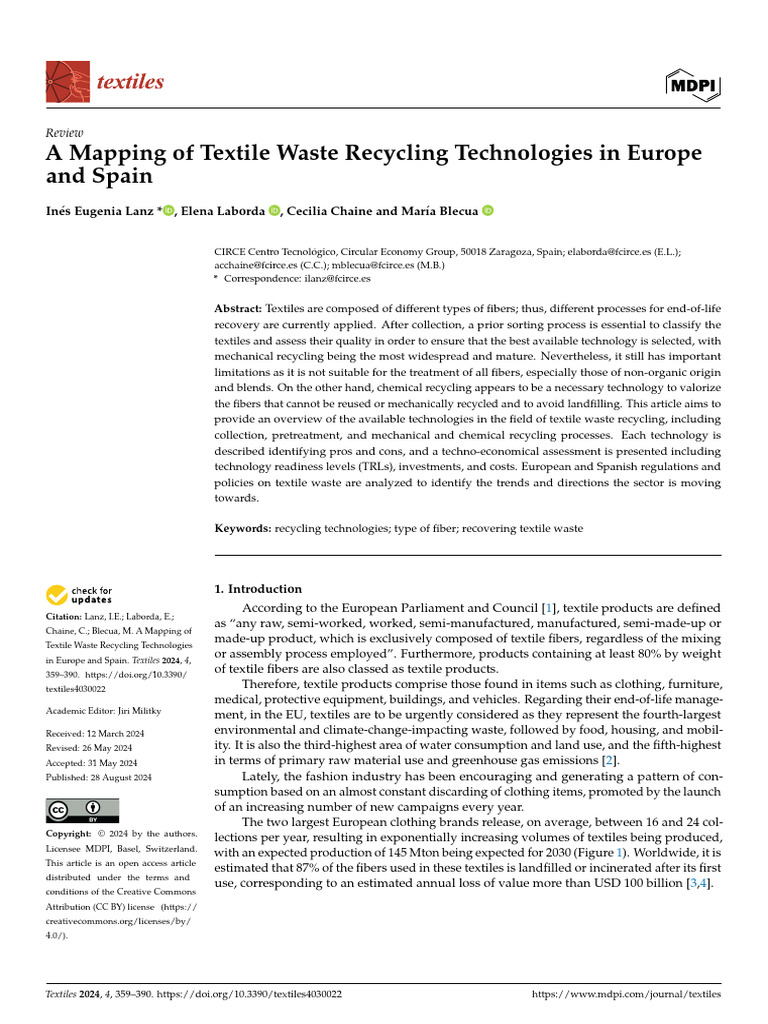 A Mapping of Textile Waste Recycling Technologies | PDF | Infrared ...