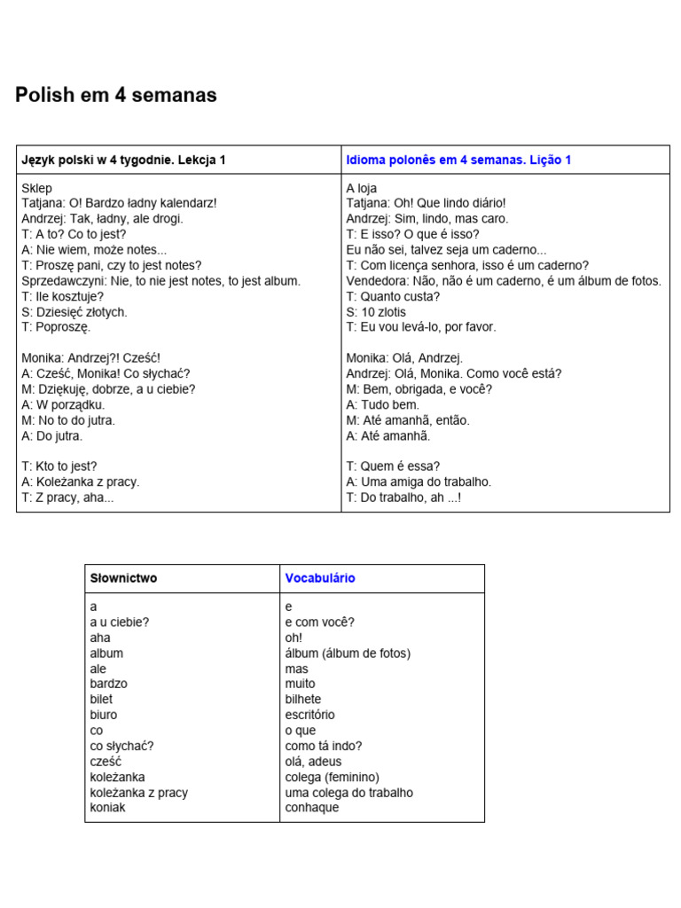 Polonês em 4 Semanas | PDF | Pronome | Substantivo