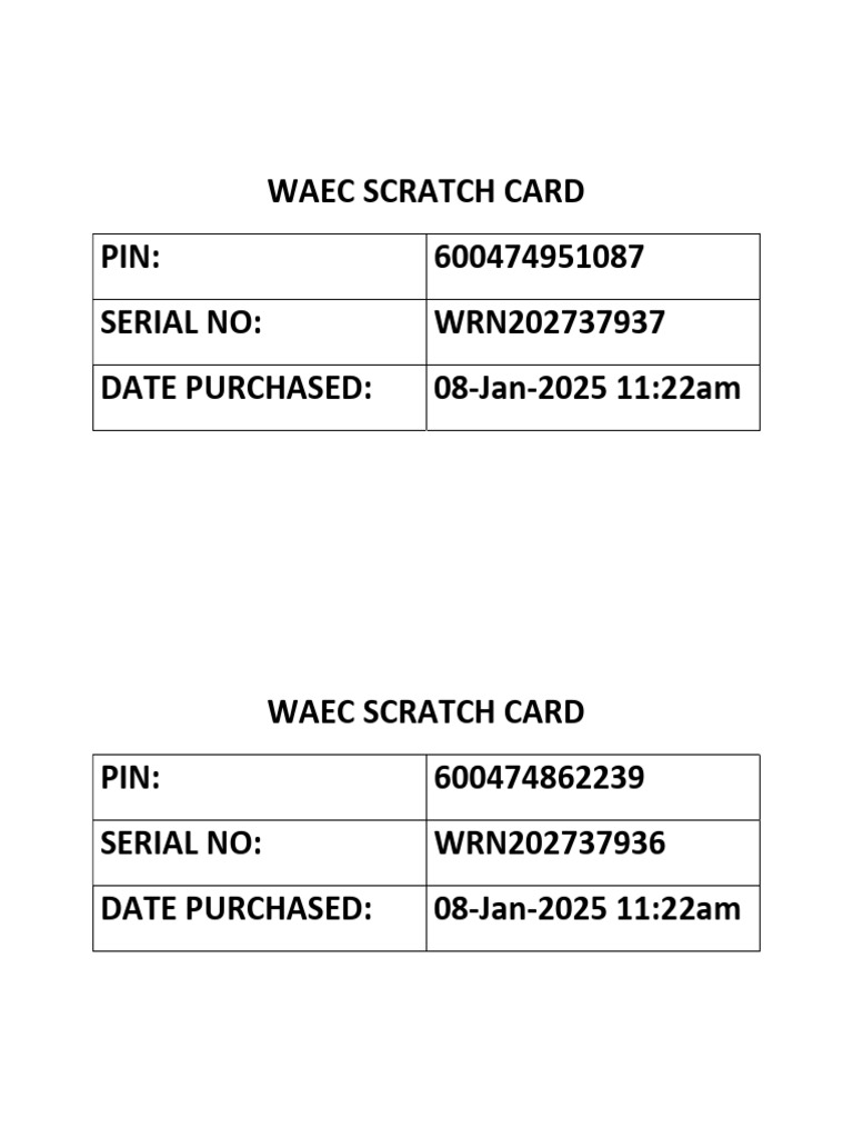 waec card | PDF