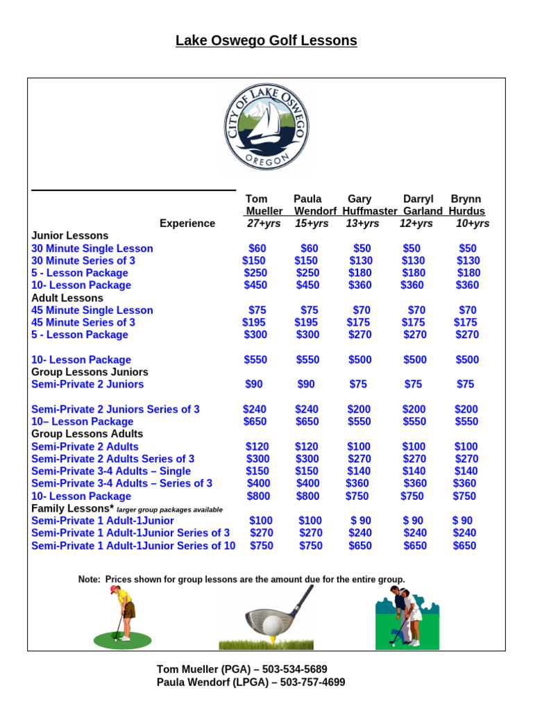 2020 Staff Golf Lesson Rate Sheet | PDF | Golf Tournaments