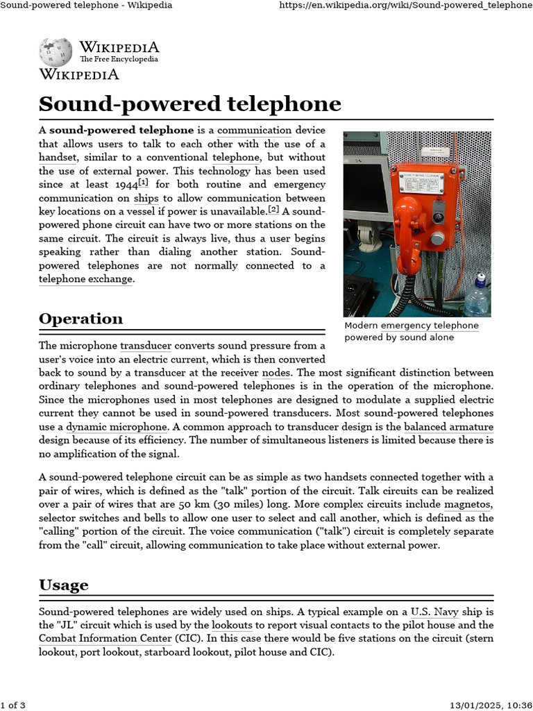 Sound-Powered Telephone - Wikipedia | PDF | Telephone | Telecommunications