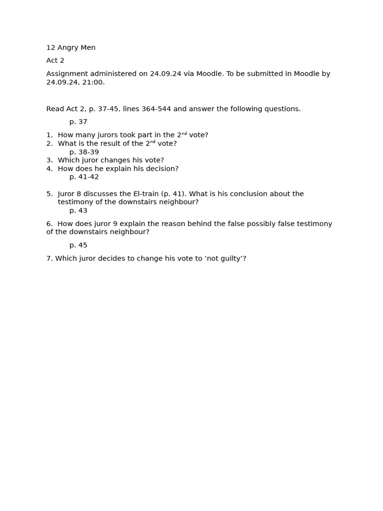 12 Angry Men - Act 2 - Assignment | PDF