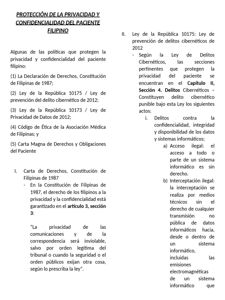 Proteger La Privacidad y Confidencialidad Del Paciente Filipino | PDF ...