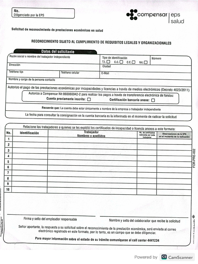 Formato Radicación Incapacidades Compensar | PDF