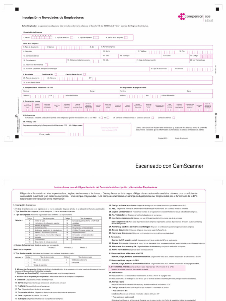 Formulario Creacion de Empresa Compensar | PDF