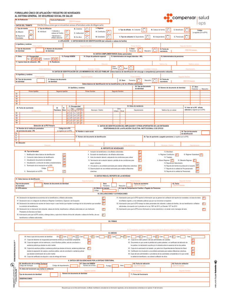 1-2 Formulario de Afiliación Compensar-1-2 | PDF