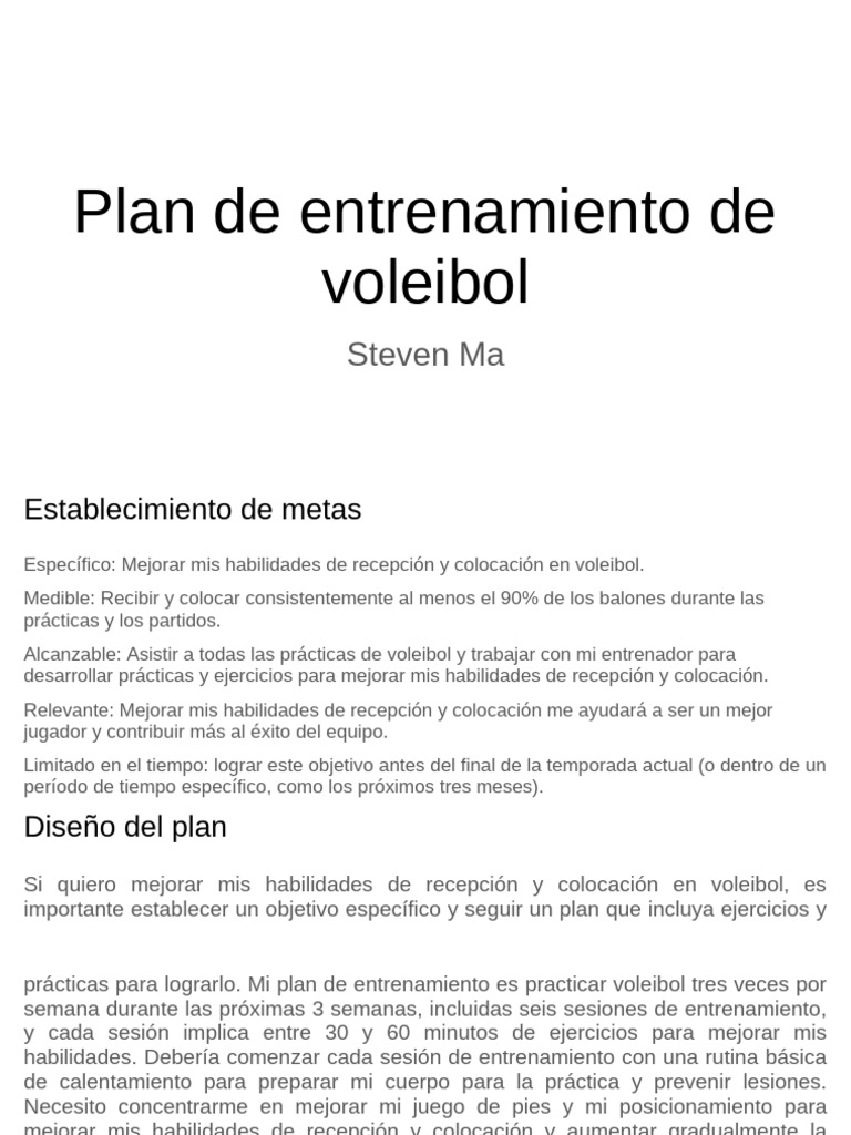 Plan de Entrenamiento de Voleibol | PDF | Vóleibol