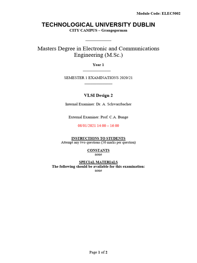 2021 VLSI 2 exam | PDF | Vhdl | Electronic Circuits