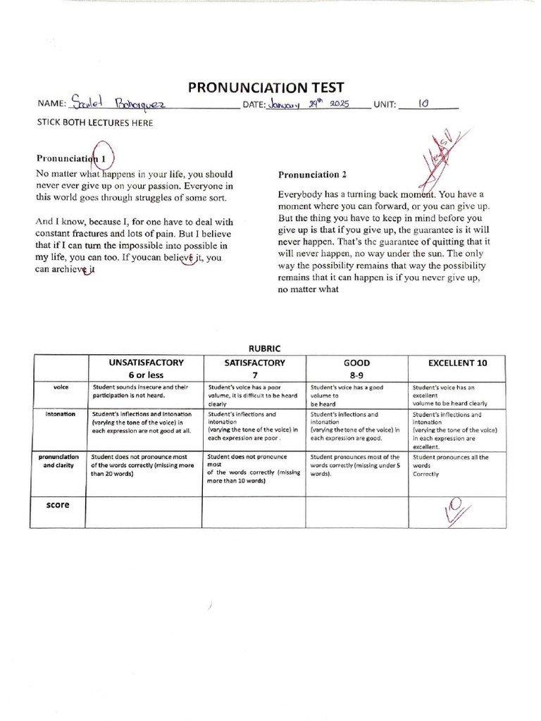 Scarlet Bohorquez-Pronunciation Test | PDF