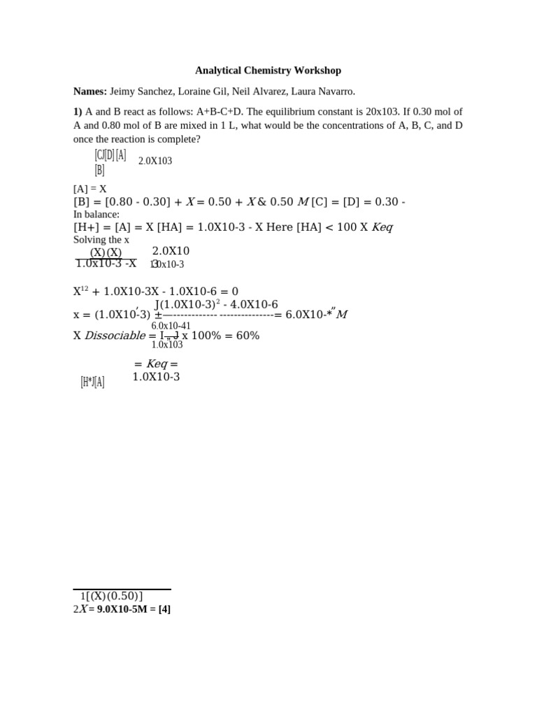 Analytical Chemistry Workshop Exercises | PDF | Chemical Equilibrium | Branches Of Thermodynamics