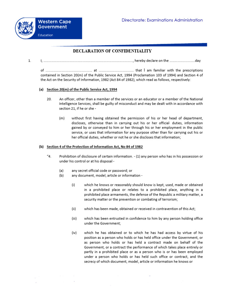 Declaration of Confidentiality | PDF | Public Law | Government