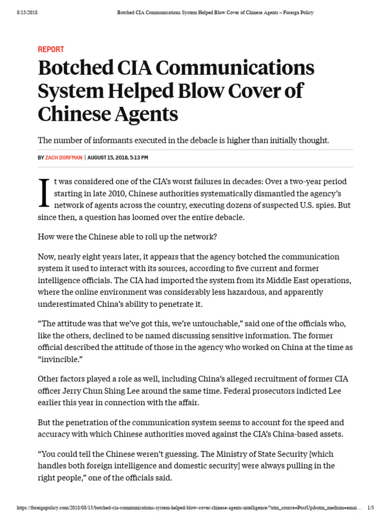 Botched CIA Communications System Helped Blow Cover of Chinese Agents ...