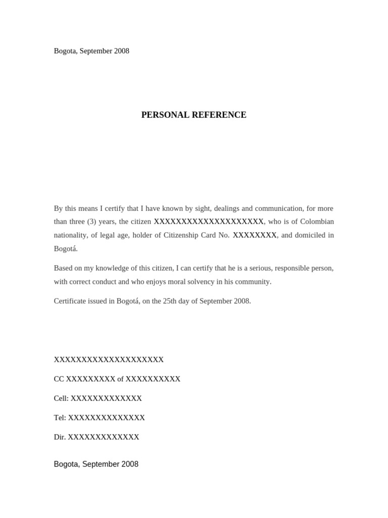 PERSONAL REFERENCE FORMAT | PDF