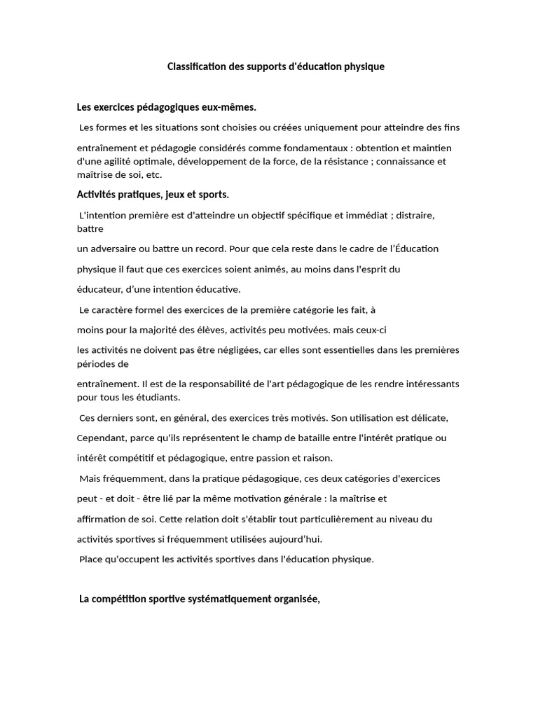 Classification Des Moyens de L'éducation Physique | PDF | Des sports ...
