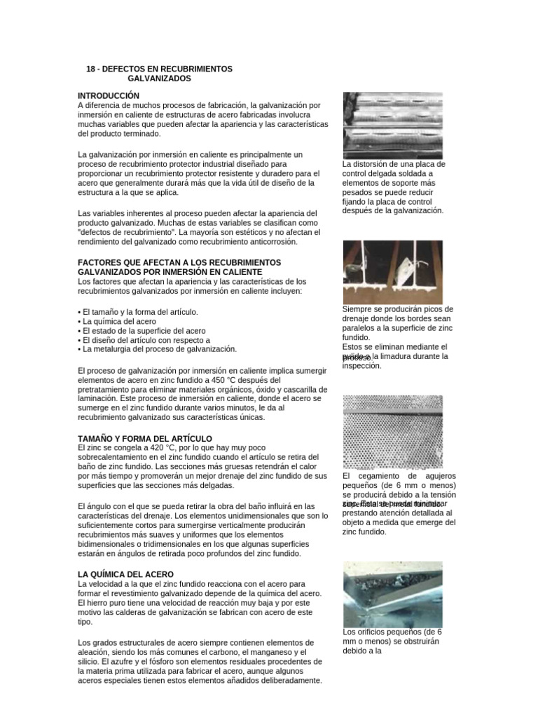 Defectos en Recubrimientos Galvanizados | PDF | Acero | Revestimiento