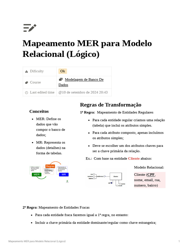 Mapeamento MER para Modelo Relacional | PDF | Modelo relacional ...