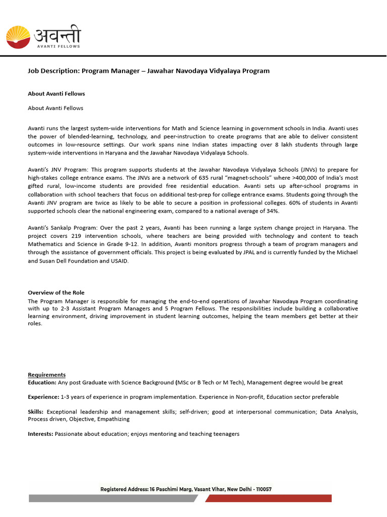 JD-Program+Manager+JNV | PDF | Mentorship | Business