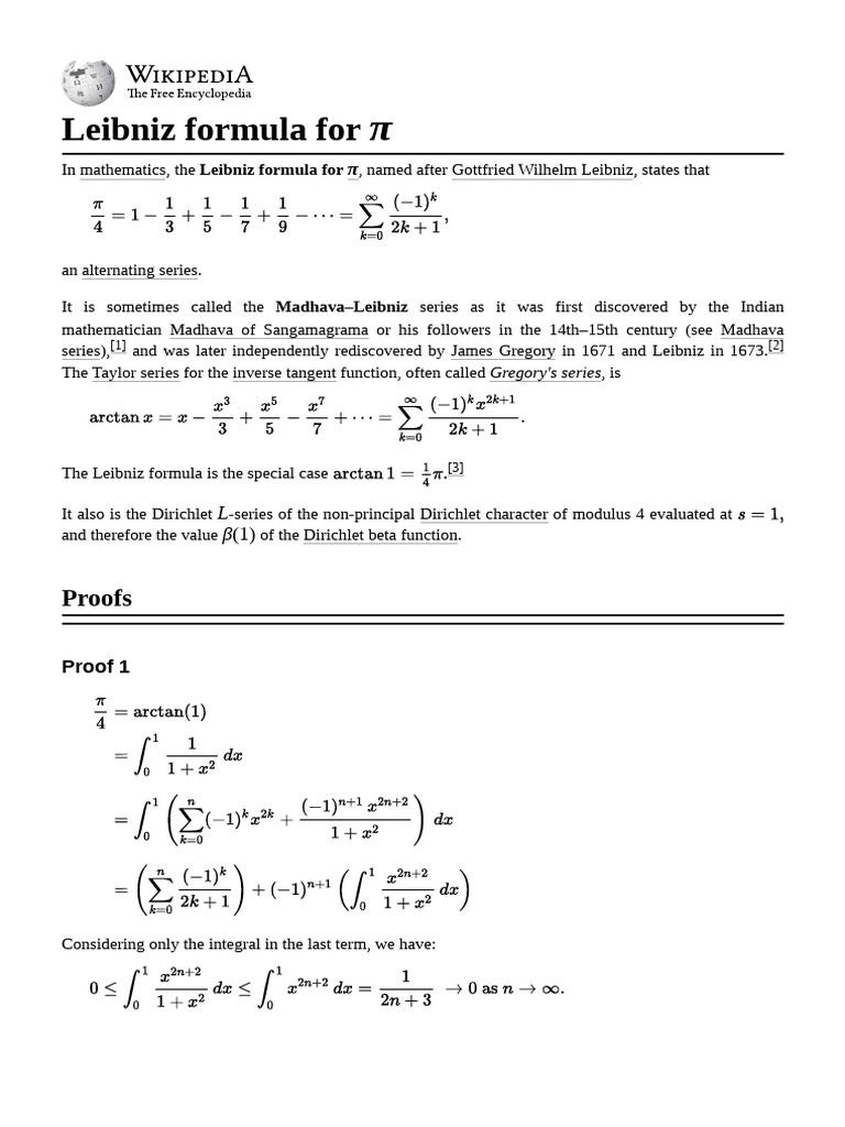 Leibniz_formula_for_π | PDF | Mathematics | Mathematical Objects