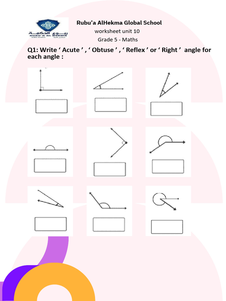 Q1: Write Acute ', Obtuse ', Reflex ' or Right ' Angle For Each Angle | PDF