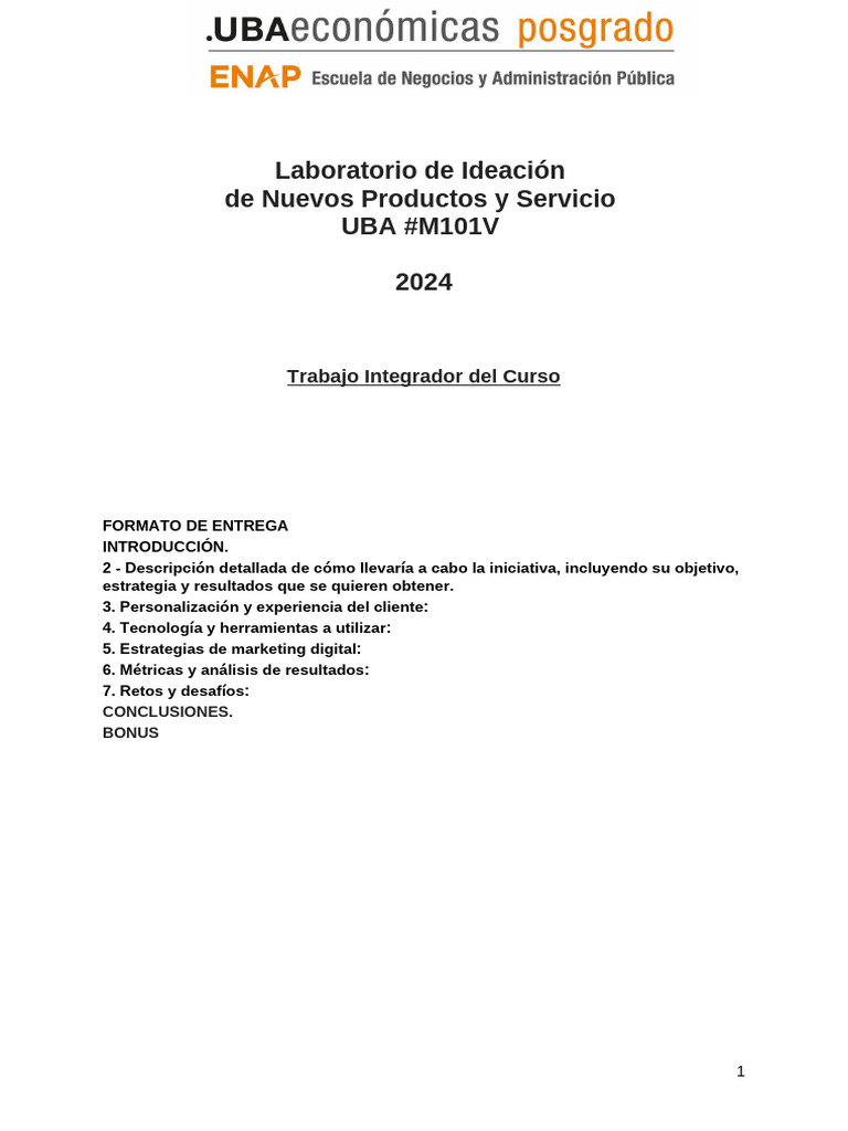 Consigna 2024 Evaluación Final__ Laboratorio de Ideación (1) | PDF | Marketing | Publicidad digital