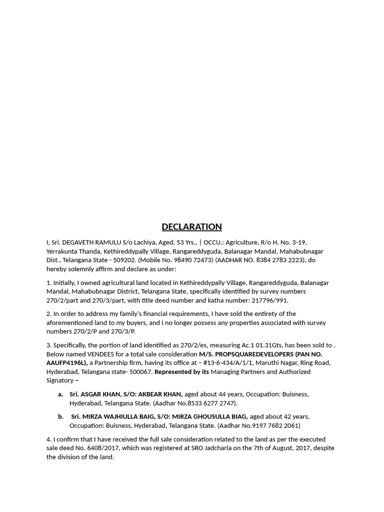 DECLARATION | PDF | Natural Resources Law | Civil Law (Common Law)