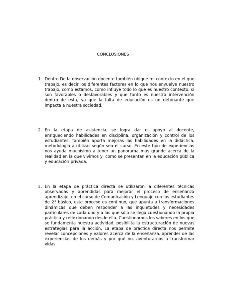 CONCLUSIONES Practica y Rotulos | PDF | Aprendizaje | Maestros